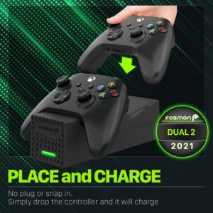 Fosmon Dual 2 Controller Charger Compatible with Xbox Series X/S Controllers (Not for Xbox One / 360), (Two Slot) High Speed Docking Charging Station with 2 Rechargeable Battery - Black