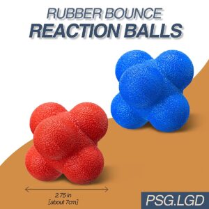 PSG.LGD Hexagonal Reaction Ball High Density Rubber Foam Bounce for Agility Reflex and Coordination Training (2 Pack Blue and Red)