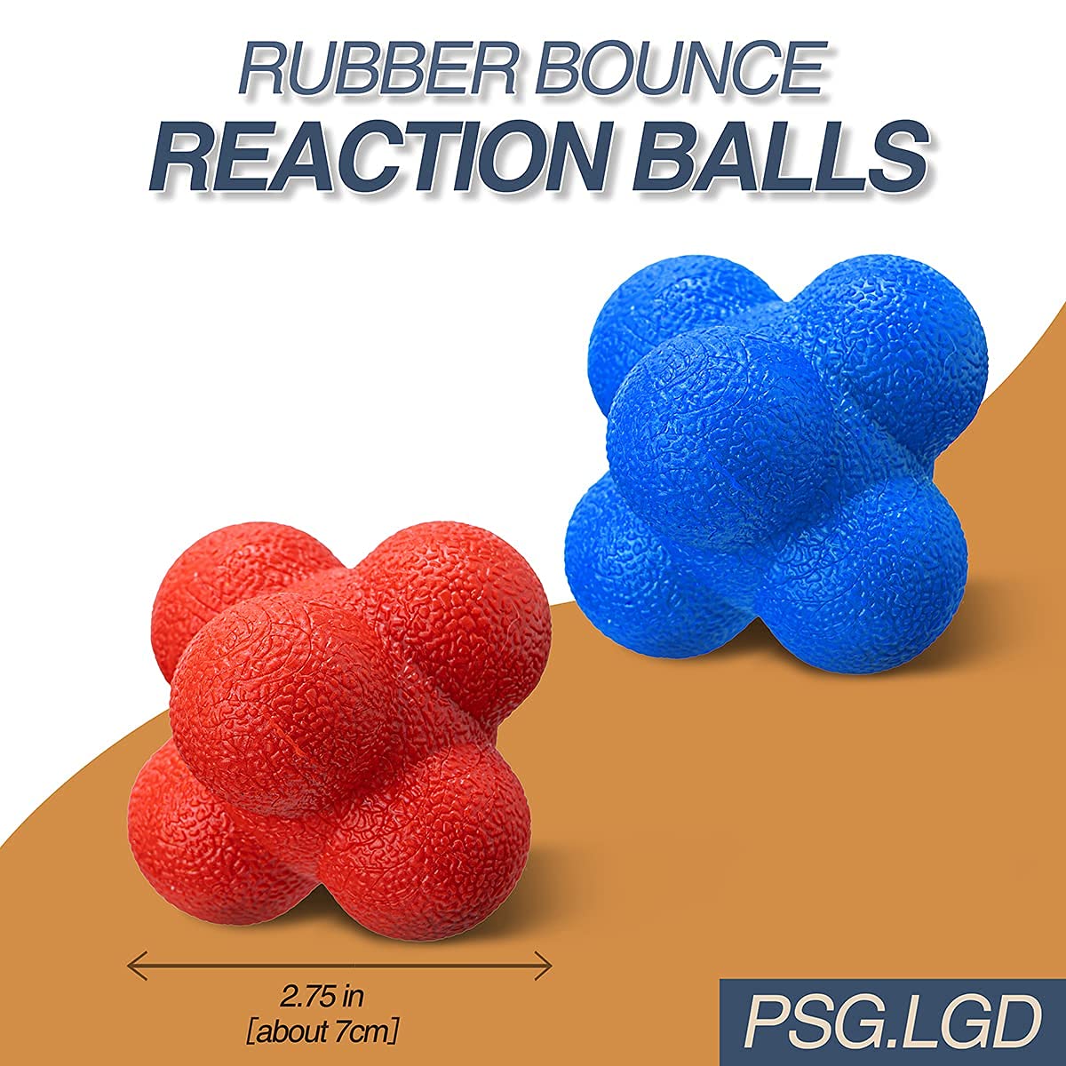 PSG.LGD Hexagonal Reaction Ball High Density Rubber Foam Bounce for Agility Reflex and Coordination Training (2 Pack Blue and Red)