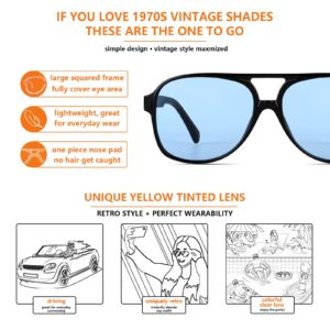 Xpectrum Big 70s Retro Clear Yellow Sunglasses for Men Women Vintage Trendy Sun Glasses (Blue/Black)