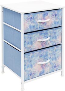 sorbus nightstand storage organizer with 3 drawers - kids girls, boys bedroom furniture storage chest for clothes, closet organization - steel frame, wood top, fabric bin (pastel tie-dye blue/pink)