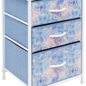 Sorbus Nightstand Storage Organizer with 3 Drawers - Kids Girls, Boys Bedroom Furniture Storage Chest for Clothes, Closet Organization - Steel Frame, Wood Top, Fabric Bin (Pastel Tie-dye Blue/Pink)