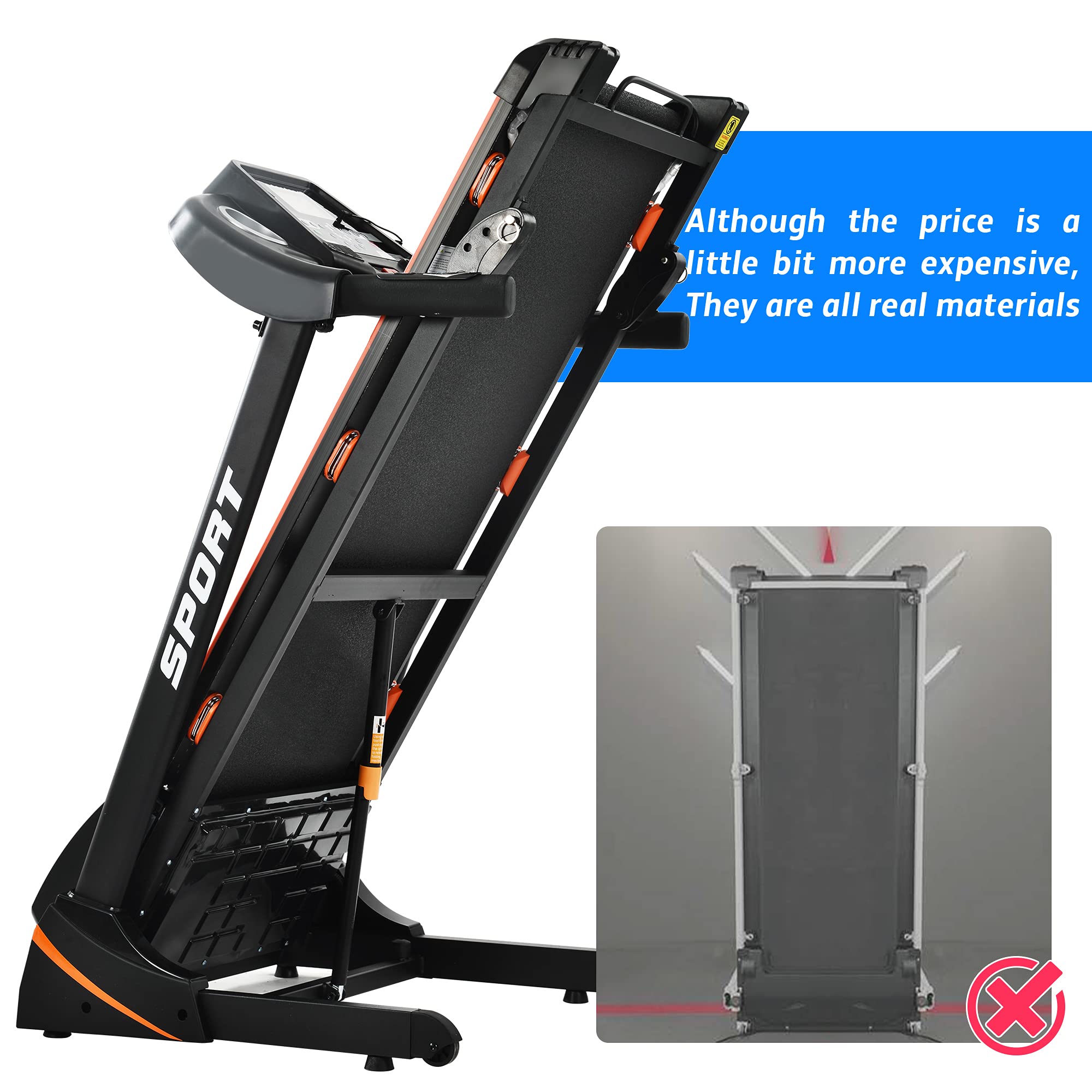 Folding Electric 3.5HP Treadmill with Incline Medium Running Machine Motorised LCD Gym 330lbs，Electric Motorized Power 14.8KM/H (3.5HP)