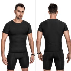 Niksa Men's Compression Shirts 3/5 Pack, Short Sleeve Athletic Compression Tops Cool Dry Workout T Shirt Dark Black