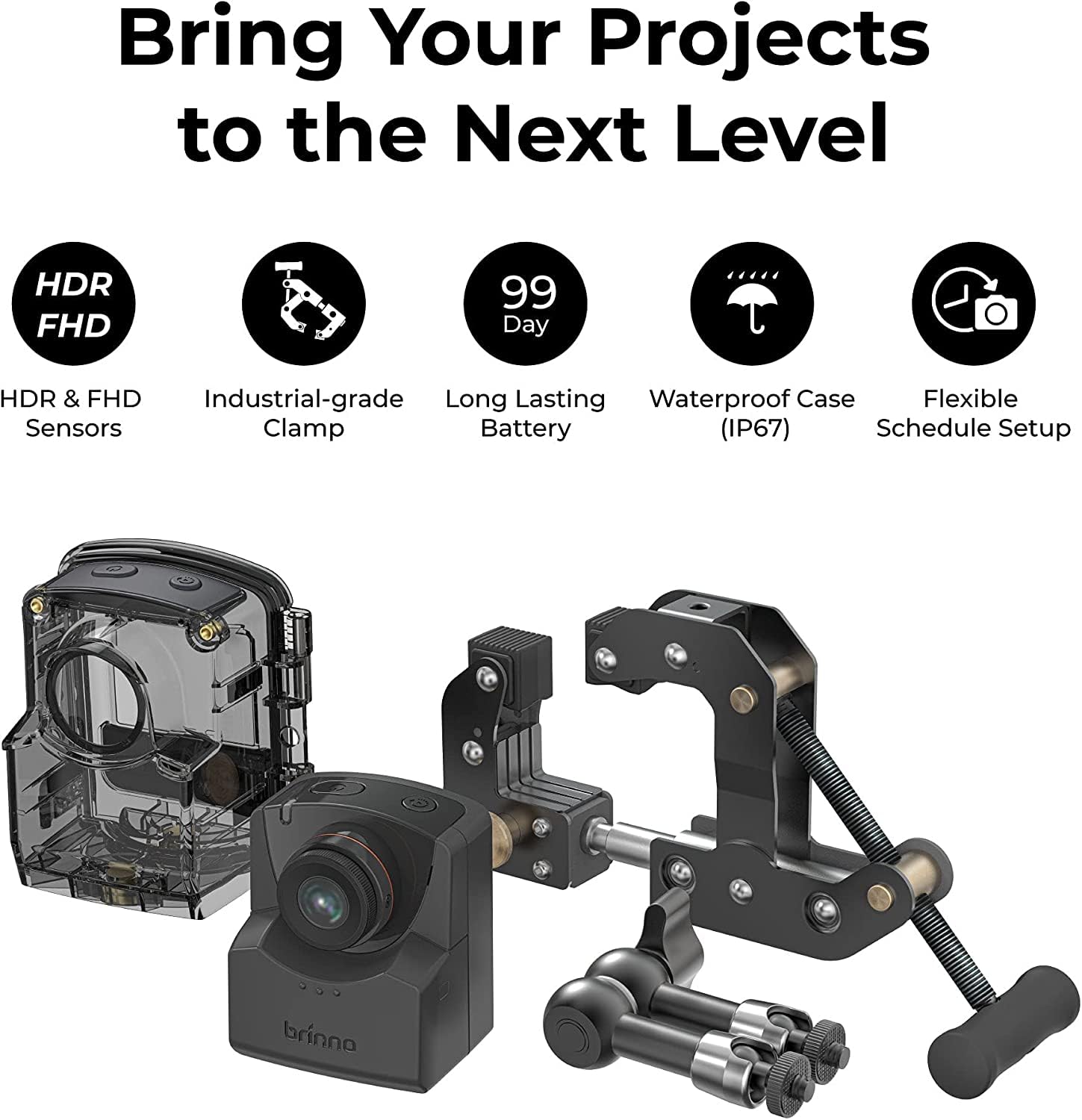 Brinno BCC2000 Lite Construction & Outdoor Weather Camera, TLC2020 Time Lapse Camera Waterproof Housing ATH1000 & Mounting Clamp ACC1000P – HDR FHD, 99 Day Battery Life, 360-Degree Tripod Arm