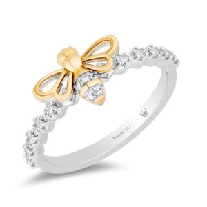 jewelili hallmark fine jewelry sterling silver and 14k yellow gold 1/6 cttw natural round white diamonds honeybee ring, size 7