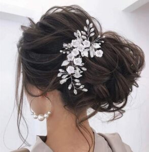 latious silver flower bride wedding hair vine crystal bridal hair piece rhinestone hair accessories leaf hair jewelry for women and girls(5.5inches) (a-silver)