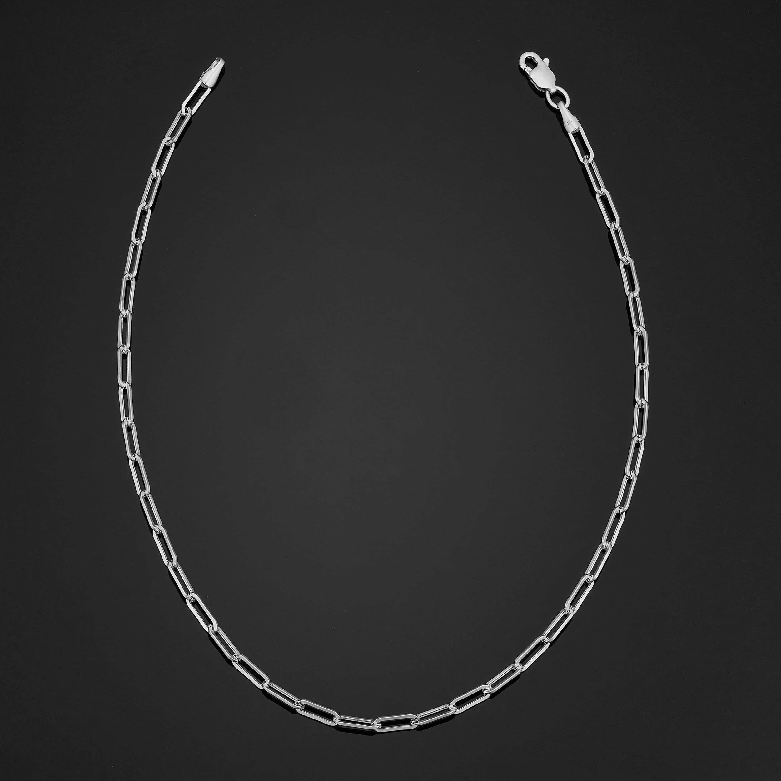 14k White Gold Paperclip Link Chain Bracelet (2.5 mm, 7 inch)