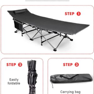 VaygWay Outdoor Folding Camping Travel Cot - Grey Lightweight Comfortable Portable Heavy Duty Foldable Cot – Sleeping Travel Bed w/Pocket - Adults and Kids Travel Cot –Outdoor Hiking, (Grey 1 Pack)