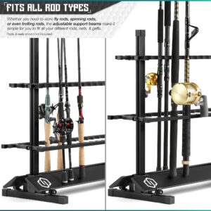 Savior Equipment Fishing Rod Rack Holder Organizer, Lightweight Aluminum Vertical Fish Pole Garage Storage Ground Display Stand, Hold Up to 24 Slots Fresh Salt Water Spinning Rods & Reel Combo, Black