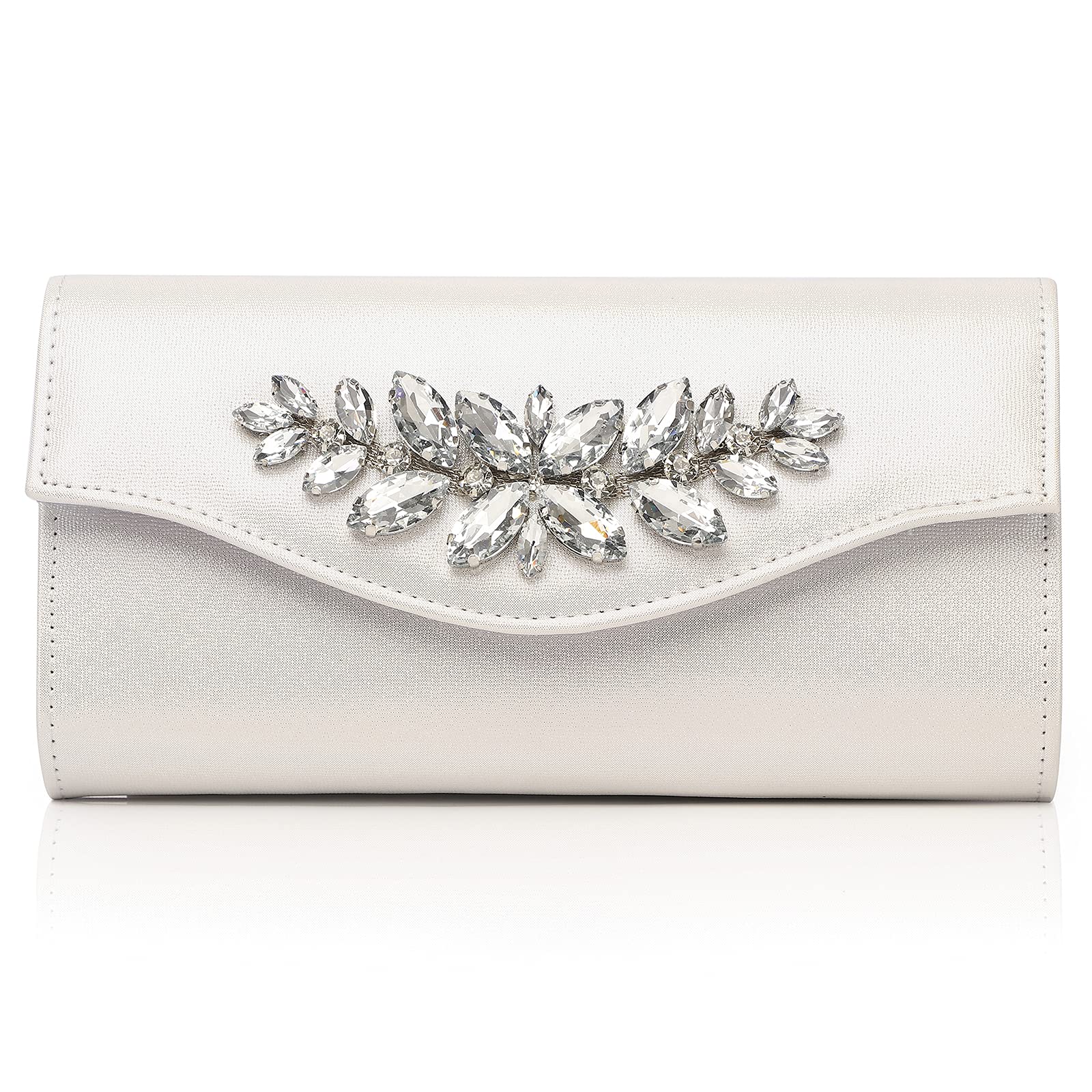 GESU Clutch Purses for Women Rhinestone Evening Bag Wedding Formal Bridal Purse Party Cocktail Handbag.(Ivory)