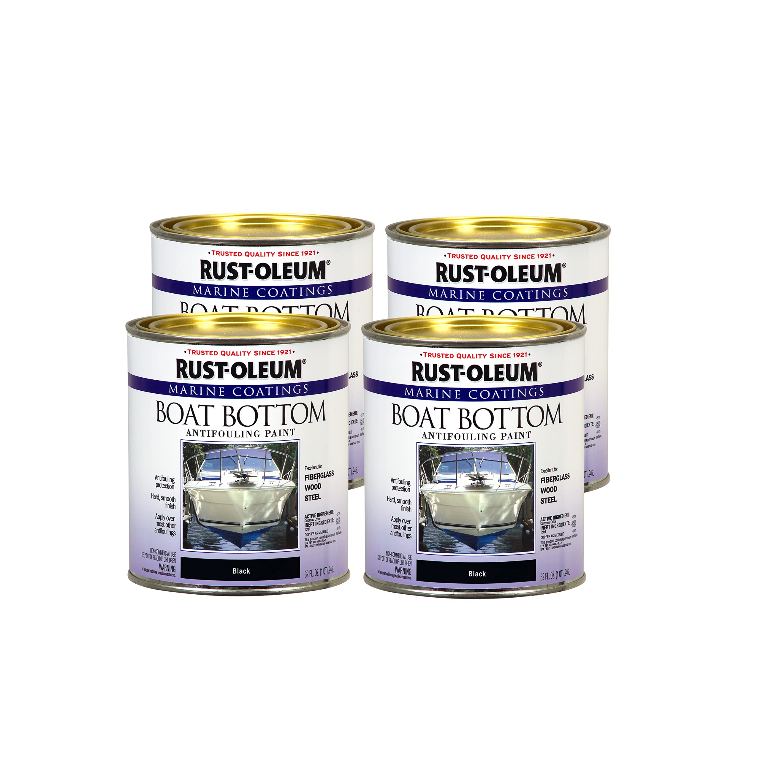 Rust-Oleum 207012-4PK Marine Boat Bottom Antifouling Paint, Quart, Black, 4 Pack