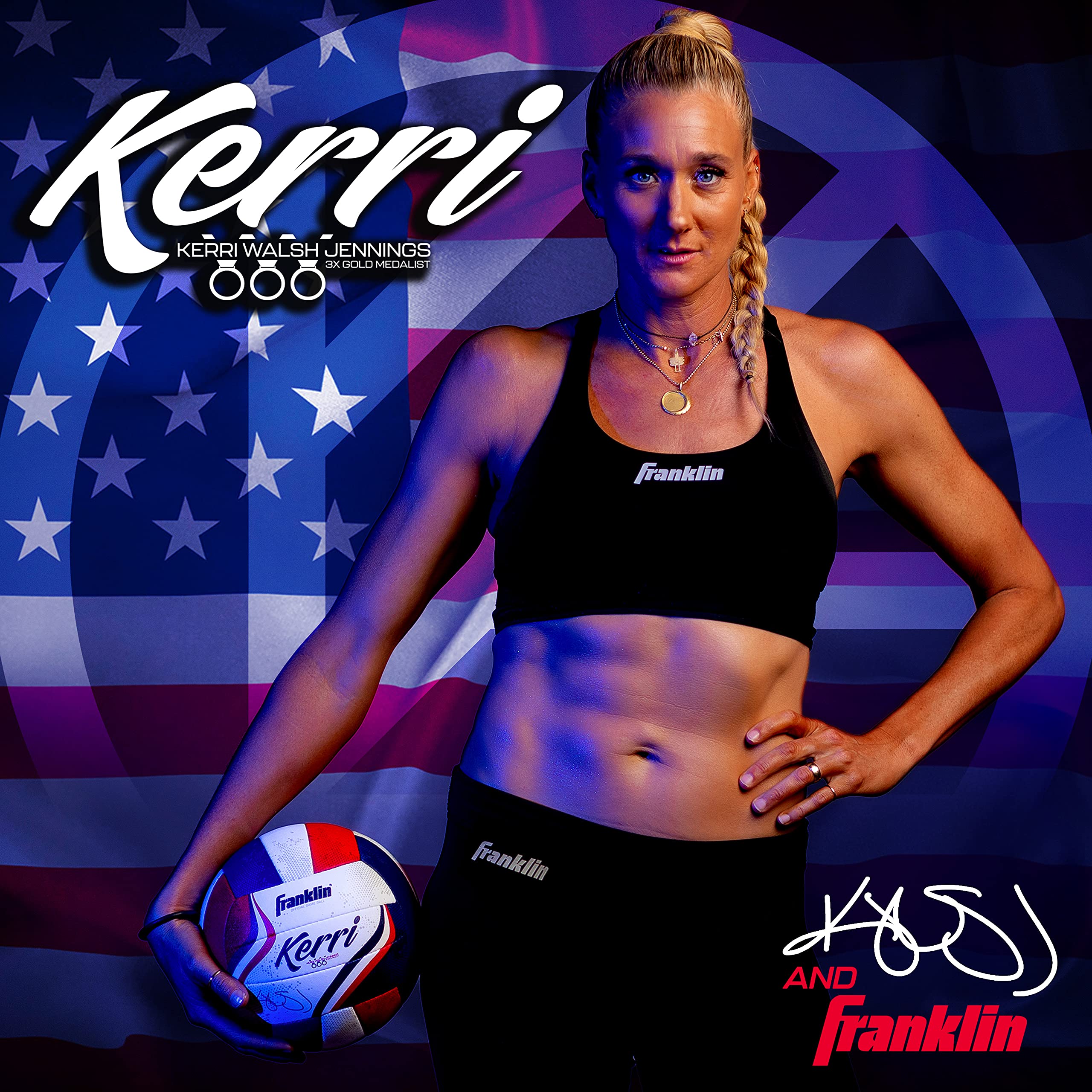 Franklin Sports Kerri Walsh USA Beach Volleyball - Soft Cover Official Size Beach + Outdoor Volleyball - Red, White + Blue Volleyball - Pump + Needle