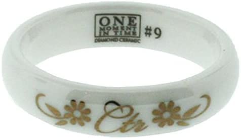 One Moment In Time J181 Size 9 Rosa White Ceramic with Rose Gold Ring Mormon LDS CTR