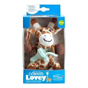 dr. brown's lovey pacifier and teether holder, 0 months plus, giraffe with green pacifier