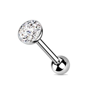 dynamique implant grade titanium threadless push in cartilage barbell with cz bezel set ball top (sold per piece)