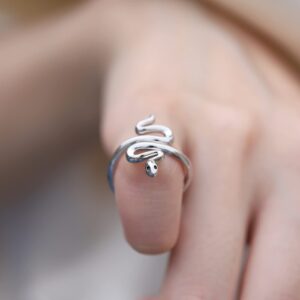 Bolelis 925 Sterling Silver Snake Ring for Women CZ Jewelry Plated with Shiny White Gold/18K Gold,Whether You Snakes Lovers or Not,Personalized Fashion Ring is Worth Having (Silver, 7#)