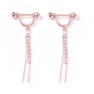 kinsing, 316l surgical steel cz body nipple piercing jewelry 14g dangly tassels nipple rings retainer for women girls 12inch 2 pack (rose gold)