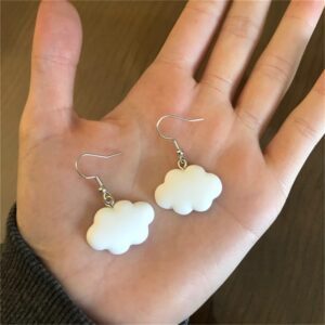 ANDPAI 2 Pairs Handmade Lightweight Simple Lovely Resin White Clouds Dangle Drop Earrings Sets for Women Summer Sky Cloud Weather Jewelry (White+Blue)