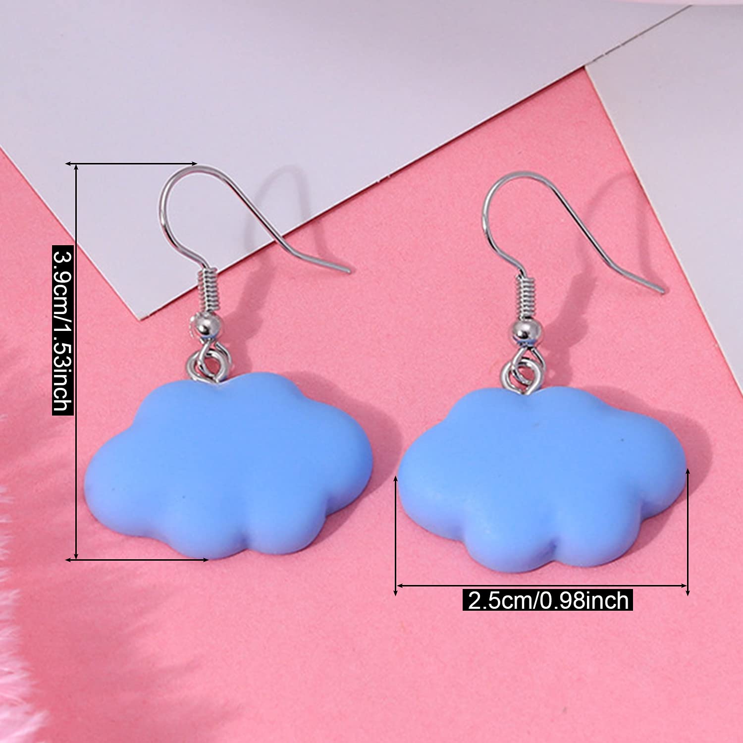 ANDPAI 2 Pairs Handmade Lightweight Simple Lovely Resin White Clouds Dangle Drop Earrings Sets for Women Summer Sky Cloud Weather Jewelry (White+Blue)