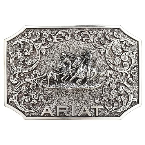 ARIAT Rectangle Buckle with Team Roper Motif, Western Scroll Design, Smooth Edge, 3-1/4" x 2-1/4"