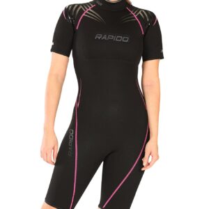 Rapido Boutique Collection Women's Equator Superior Flex Stretch Neoprene Wetsuit Shorty Scuba Snorkeling Surf Suit… (Black Pink, Large)