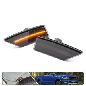 2Pcs Full LED Amber Side Marker Lights for Ford Ranger Tremor XL XLT Lariat 2019 2020 2021 Fender Indicator Turn Signal Light Replace OEM Sidemarker lamp Smoked Lens