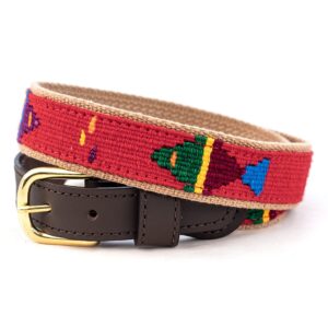 a tail we could wag cotton & leather belt, handmade guatemalan cotton weave with colorful patterns, made in the usa