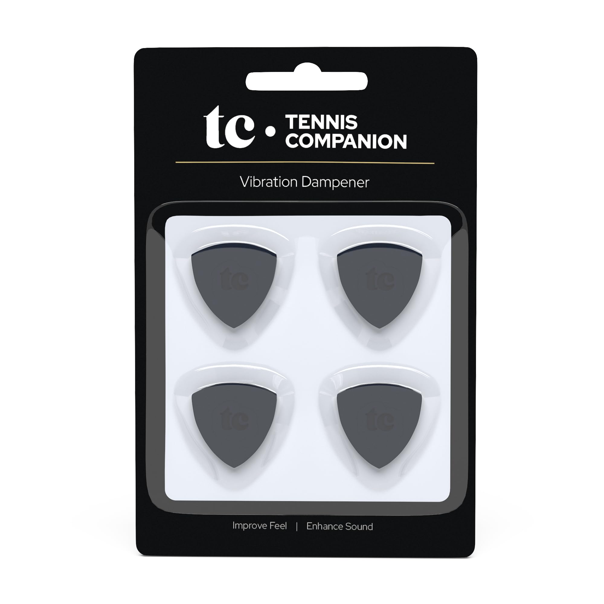 TennisCompanion - Tennis Dampener for Racket, Tennis Shock Absorber, Tennis Vibration Dampeners for Improved Feel and Enhanced Sound, 4-Pack Tennis Dampener, Black