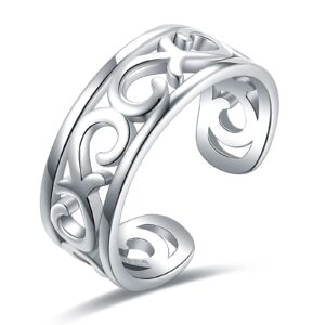 925SterlingSilver Celtic Flower Thumb Ring Baroque Open Adjustable Resizable Ring Hawaiian Leaf Dainty Tail Pinky Toe Knuckle Rings Knot Eternity Wedding Band Ring Gifts for Women Men Teen Girls,