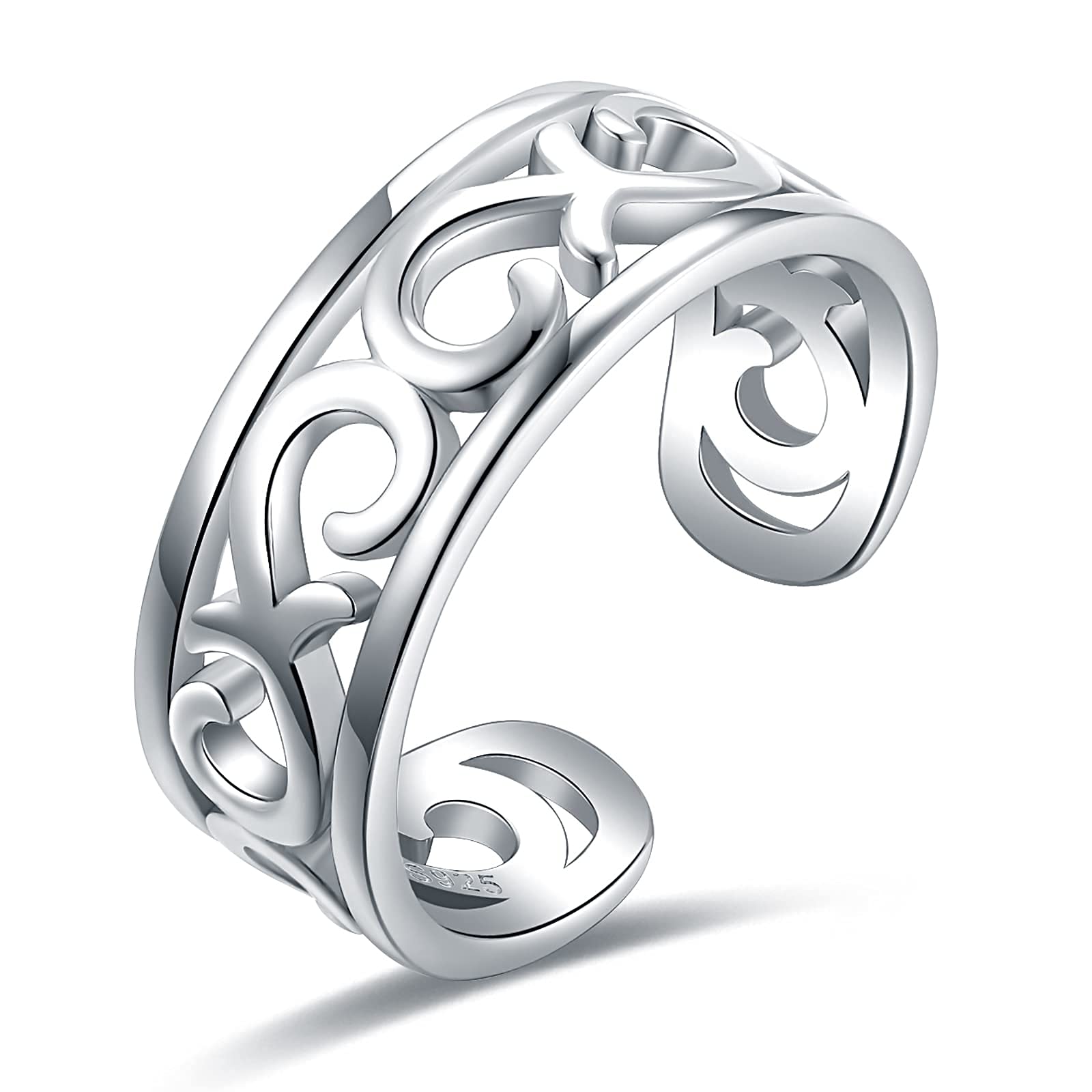 925SterlingSilver Celtic Flower Thumb Ring Baroque Open Adjustable Resizable Ring Hawaiian Leaf Dainty Tail Pinky Toe Knuckle Rings Knot Eternity Wedding Band Ring Gifts for Women Men Teen Girls,