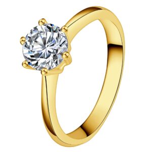 oidea 1.0 carat solitaire round cz classical stainless steel solitaire wedding engagement love proposal ring gold,size 11