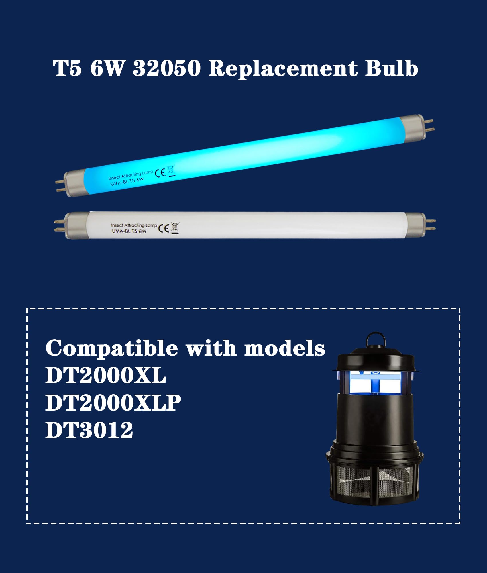 Dameiol 32050 F6T5/BL Replacement Bulbs,9''Length,6W T5 Fluorescent Light Tube,Compatible Replacement for Dyna/Trap DT2000XL,DT2000XLP and DT3012(6 Pack)