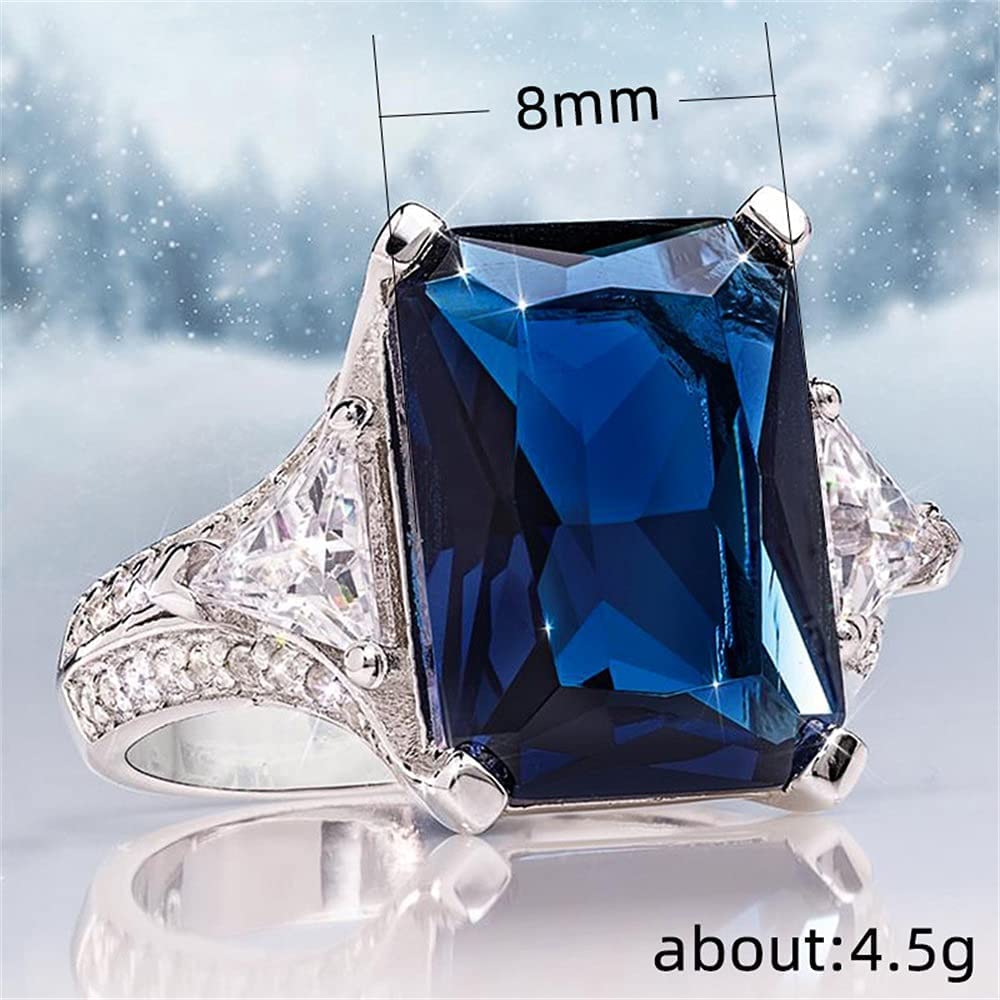 FZO Vintage Ladies 925 Sterling Silver Inlaid Sapphire Diamond Rings Square Zircon Ring Womens Shiny Blue Gemstone Engagement Wedding Promise Band coktail Ring ST.140 (8)