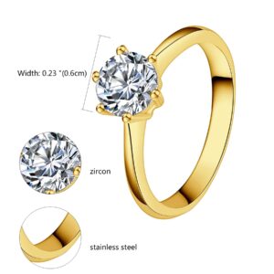 OIDEA 1.0 Carat Solitaire Round CZ Classical Stainless Steel Solitaire Wedding Engagement Love Proposal Ring Gold,Size 11