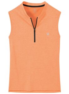 bgowatu women's golf polo shirts sleeveless zip up collarless upf 50+ tennis t-shirt lightweight quick dry light orange m