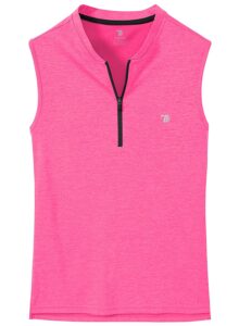 bgowatu women's golf polo shirts sleeveless zip up collarless upf 50+ tennis t-shirt lightweight quick dry rose xl