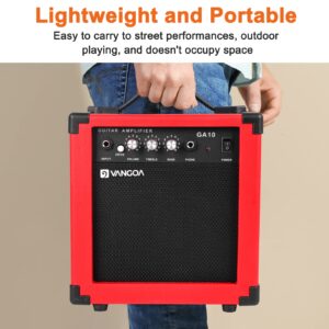 Vangoa Electric Guitar Amp, 10W Combo Amplifier for Electric Guitar Mini Portable Acoustic Guitar Amp with Headphone Jack and Distortion Tone,Red