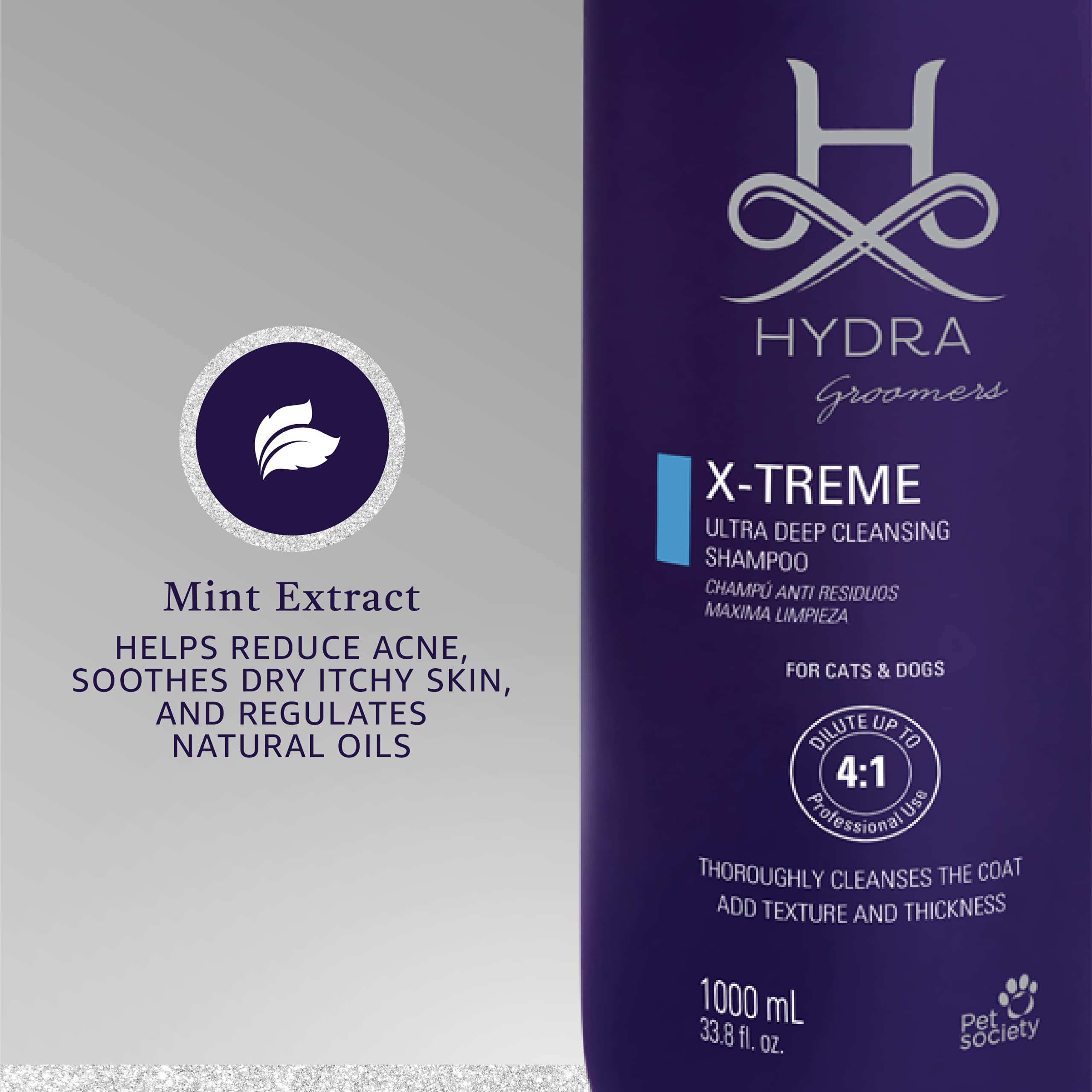 Hydra Professional X-Treme Clarifying Shampoo, Pet Shampoo for Dogs and Cats, Removes Oil and Grease, Suitable for All Breeds and Coat Types