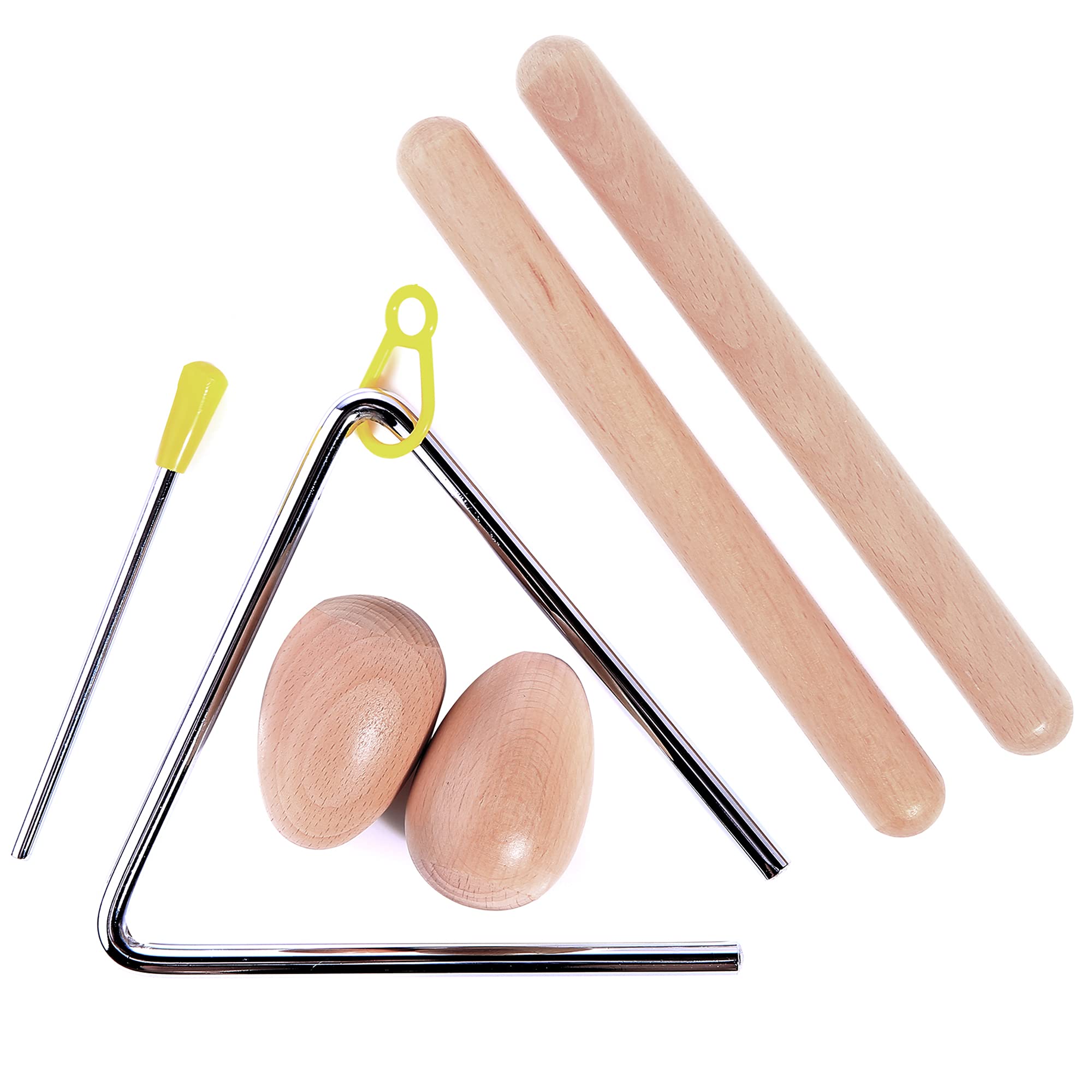 5 Pcs Musical Percussion Instrument Set for Kids, Include 1 Pair Wood Claves Rhythm Sticks, 1 Pair Wood Egg Shakers and 1 Set Musical Triangle Percussion