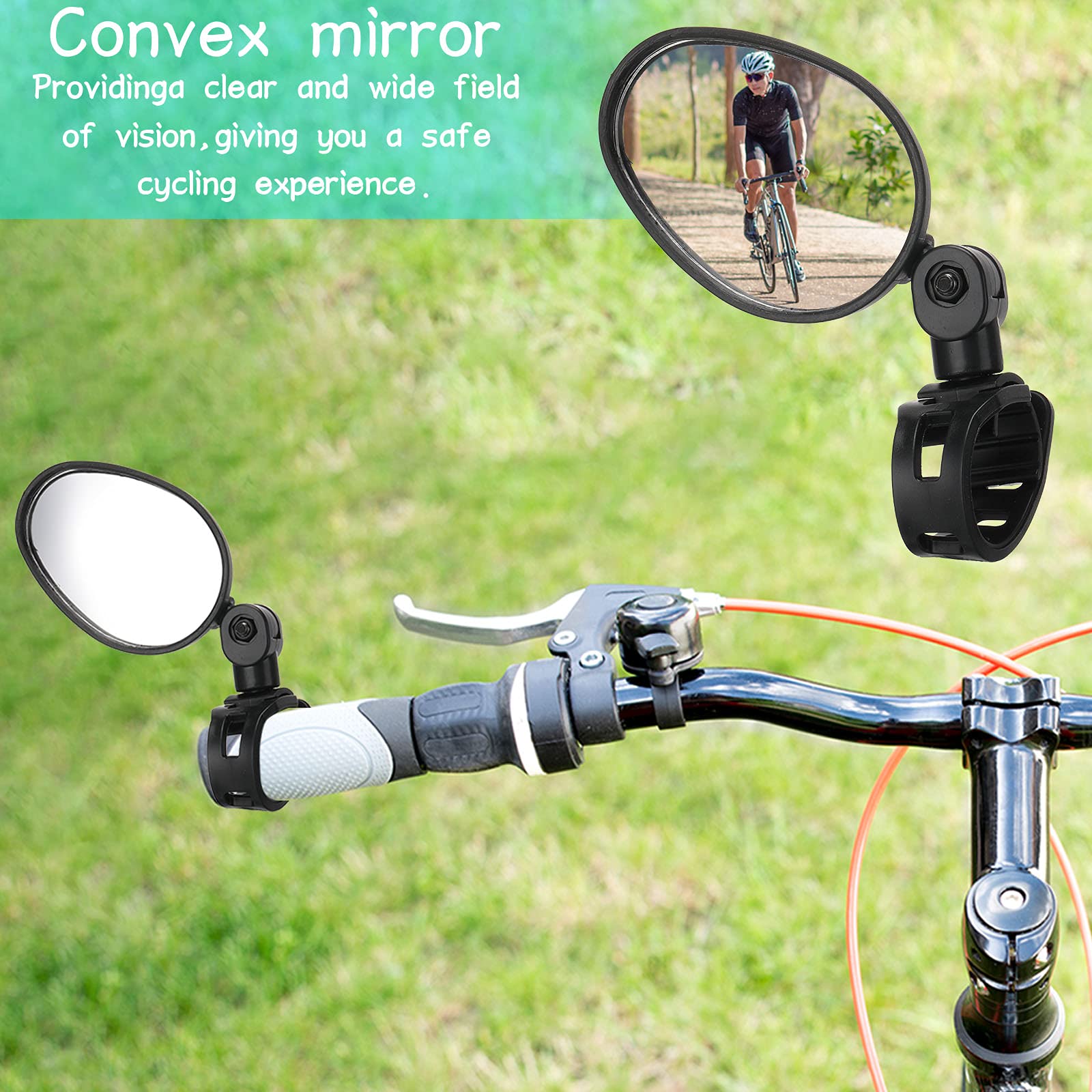 Hestya Bike Mirror 360 Degree Adjustable Safe Rotatable Handlebar Mirror Bicycle Mirror Cycling Rear View Mirror Shockproof Acrylic Convex Mirror Rearview Mirror for Mountain Road Bike(2 Pieces)