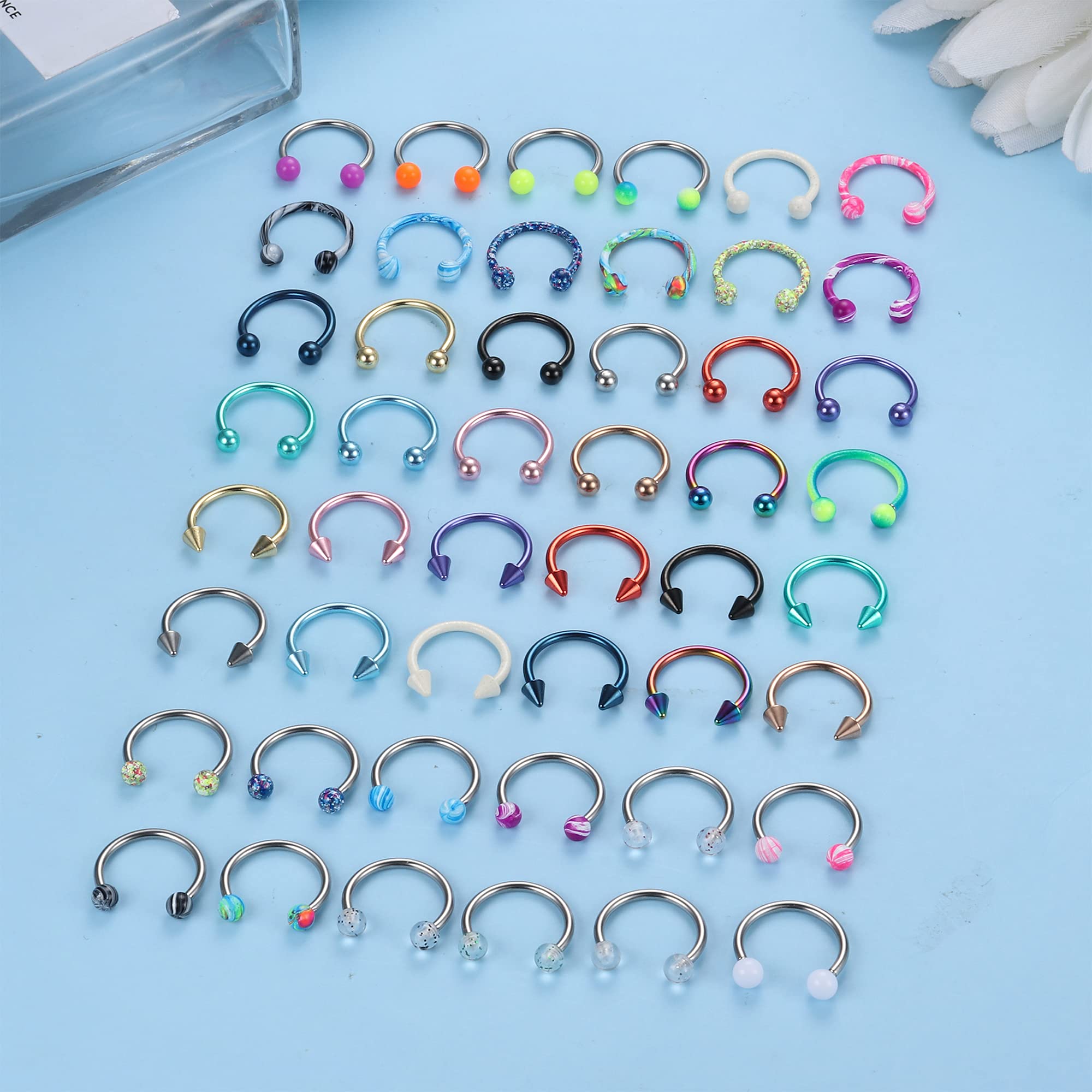 Drperfect 48Pcs 16G Stainless Steel Horseshoe Nose Septum Rings Piercing Jewelry Cartilage Helix Tragus Earring Hoop Eyebrow Lip Hoop Retainer for Women Men 6mm 8mm 10mm 12mm