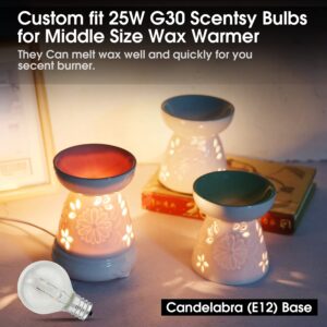 ETwinCoo Wax Warmer Bulbs, Custom Fit G30 25 Watt Bulbs for Middle Size Scentsy Warmers, E12 Base Clear Scentsy Light Bulbs for Wax Warmers - Long Life-Span and Melt Wax Fast, 120 Volt