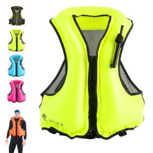 soly inflatable snorkel jackets, buoyancy aid swim diving jacket-adult with leg straps snorkel vest for swimming,kayaking other low impact water sports（neon green）