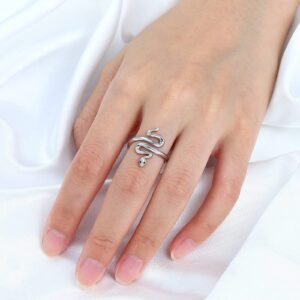 Bolelis 925 Sterling Silver Snake Ring for Women CZ Jewelry Plated with Shiny White Gold/18K Gold,Whether You Snakes Lovers or Not,Personalized Fashion Ring is Worth Having (Silver, 7#)