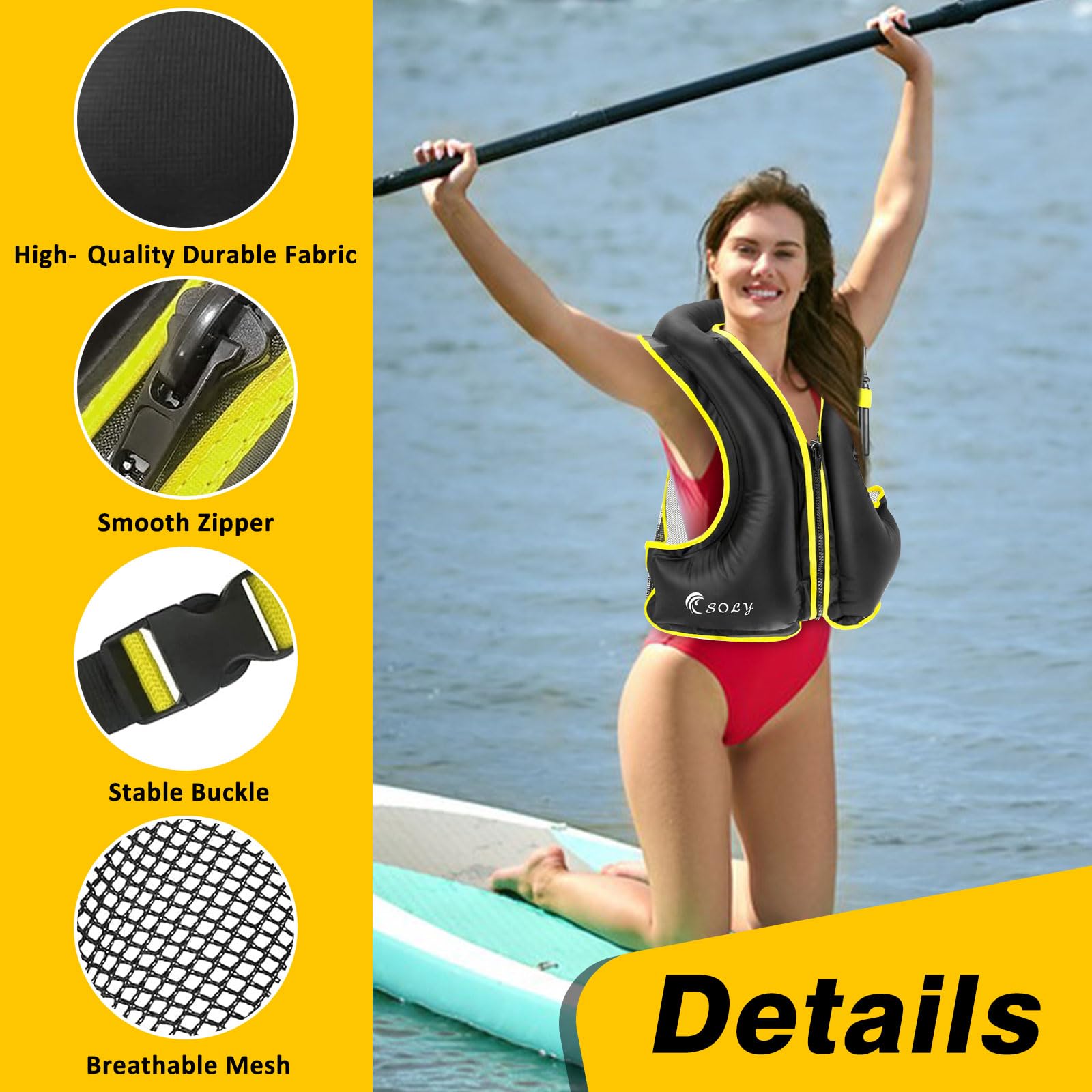 SOLY Inflatable Snorkel Vest for Adults，Snorkeling Vest，Snorkeling Vest for Kayaking Canoeing Water Sports Safety.