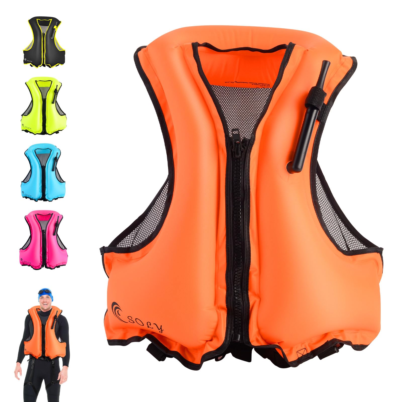 SOLY Inflatable Snorkel Vest for Adults，Snorkeling Vest，Snorkeling Vest for Kayaking Canoeing Water Sports Safety.