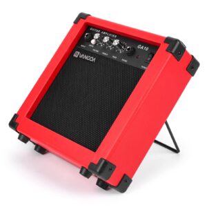 vangoa electric guitar amp, 10w combo amplifier for electric guitar mini portable acoustic guitar amp with headphone jack and distortion tone,red