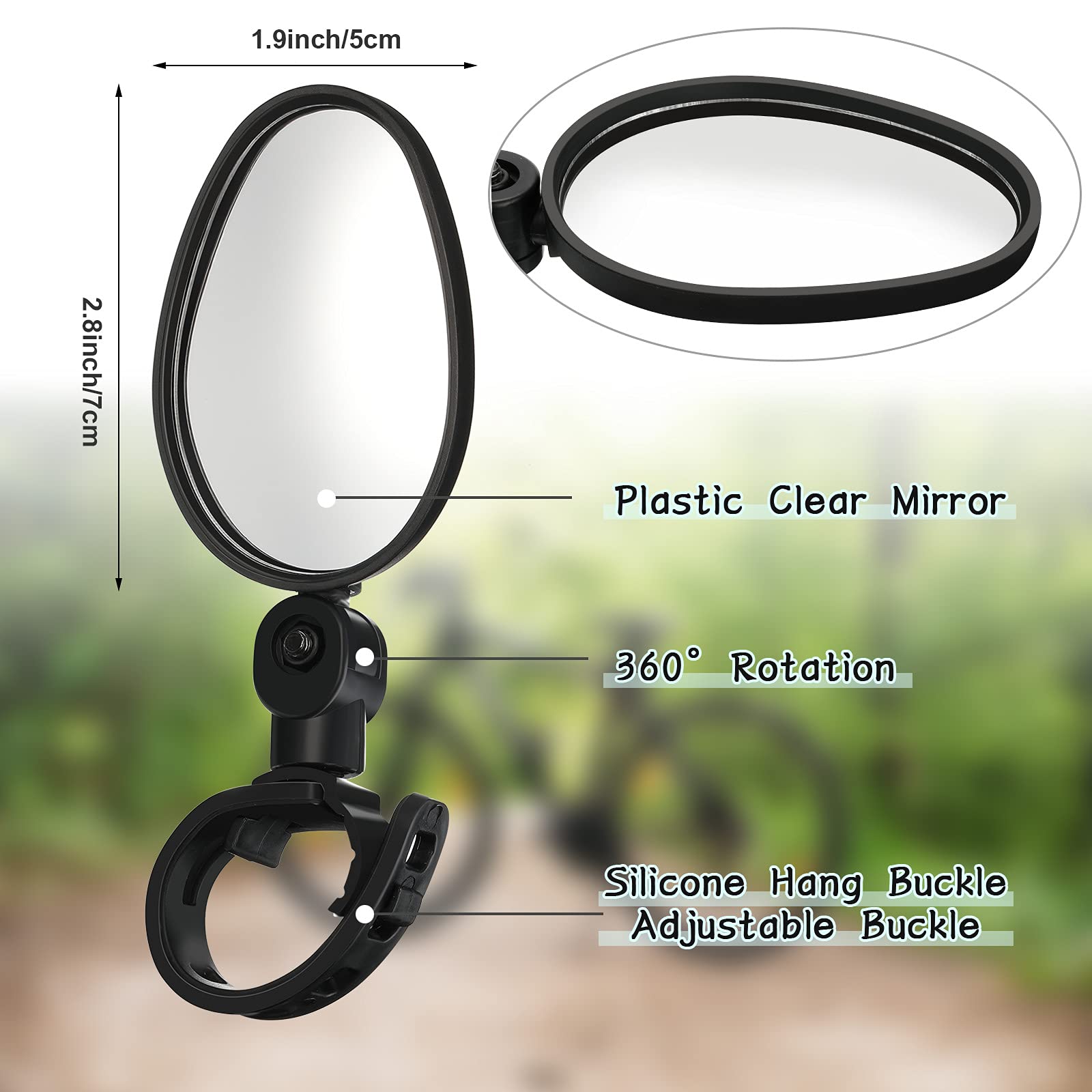 Hestya Bike Mirror 360 Degree Adjustable Safe Rotatable Handlebar Mirror Bicycle Mirror Cycling Rear View Mirror Shockproof Acrylic Convex Mirror Rearview Mirror for Mountain Road Bike(2 Pieces)