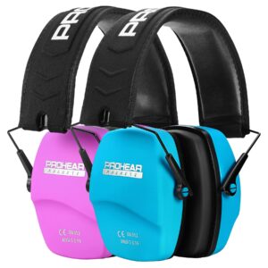 prohear 016 ear protection safety earmuffs for shooting with nrr 26db 2pack (blue and pink)